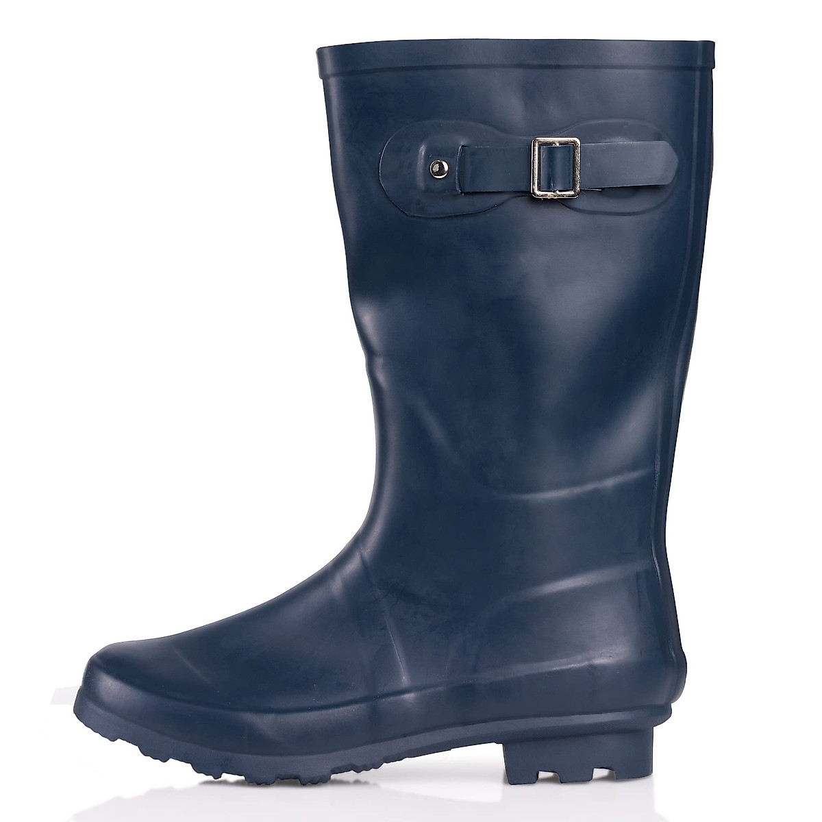 NORTY Women's Hurricane Rain Boots - Mid-Calf Length - Glossy Matte Waterproof Rubber Shoes - Matte Navy Size 9