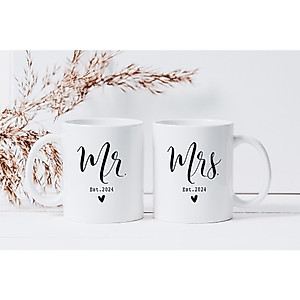 Est 2024 Mr & Mrs Coffee Mugs, Novelty Funny Wedding Gifts, Unique Wedding Mugs Set of 2, Engagement Gift for Bride Groom Couples Wife Husband Newlyweds, Prospective Newlyweds Mugs Gift-17