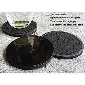 MECOWON Absorbent Coasters for Drinks with Holder, 8 Pieces Silicone Coasters with Soft Felt Insert, Black