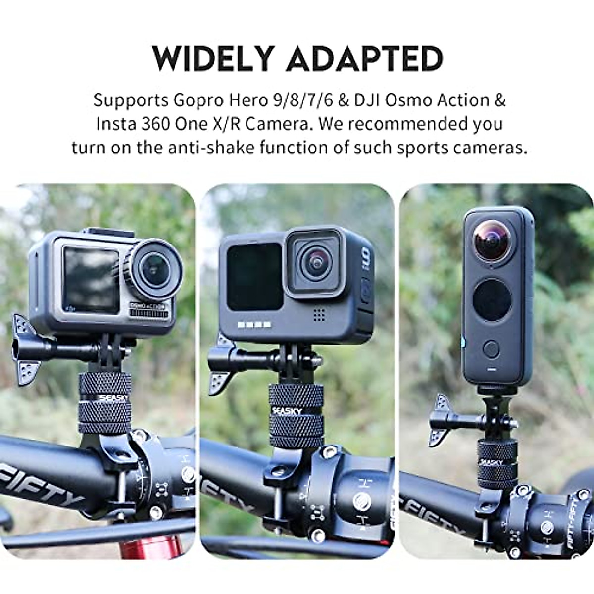 Seasky Mountain Bike Bicycle Motorcycle Handlebar Mount Clip Aluminum Alloy Bracket Suitable for GoPro Hero 11/10/9/8 Black Sport Camera Insta360 One X2 X3 360 DJI OSMO Action 2 3
