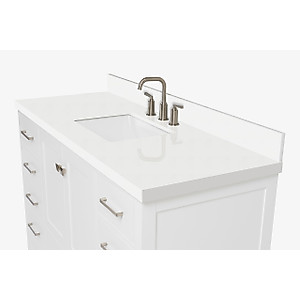 ARIEL Cambridge 55" White Bathroom Vanity with Sink, 1.5" Edge Pure White Quartz Countertop & Backsplash, Center Rectangular Sink, 2 Soft Closing Doors, 9 Full Extension Dovetail Drawers