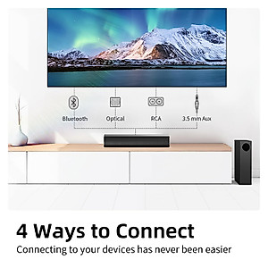 Sound Bars for TV with 100 watts Subwoofer, 16-inch Mountable Sound Bar, 2.1ch Surround Sound System for TV, Bluetooth Soundbar for TV Work with Traditional or Smart TV, Computer