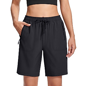 MAGCOMSEN Hiking Shorts Woman Lightweight 8 Inch Inseam with Pockets Water Resistant Running Shorts Black M
