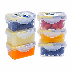 KIGI 6 Pack 6OZ Airtight Plastic Food Storage Containers Set 180ML Rectangular Small Bento Box with Lid