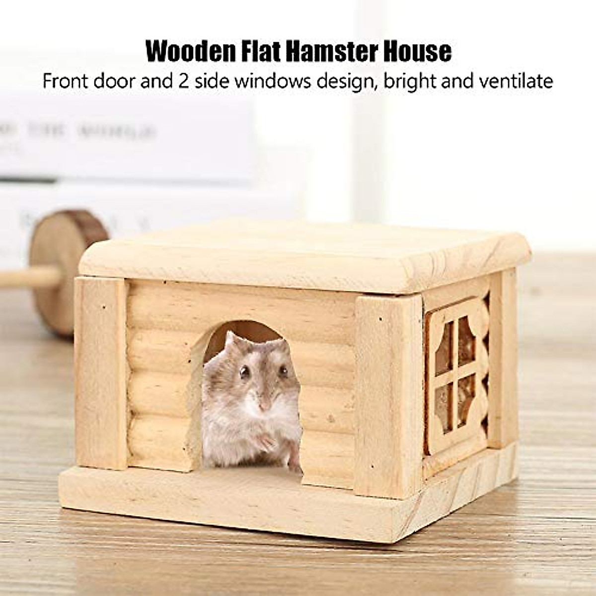 ViaGasaFamido Pet Hamster House, Wooden Odorless Home Openwork Lace Window Hamster House Flat Top Hideout Rat Hut Viewing Room for Small Animals