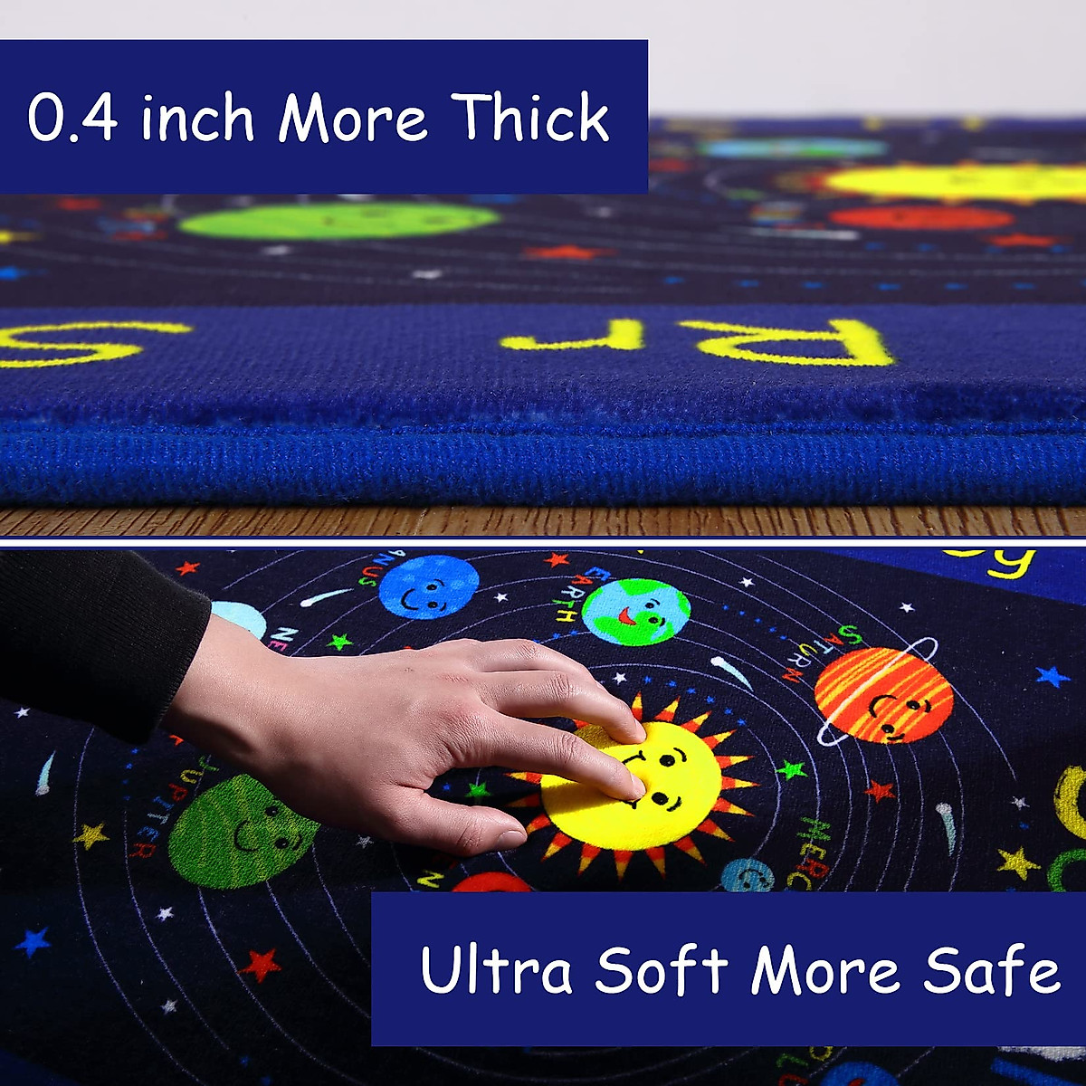 GarveeHome Kids Rug Educational Learning Carpet 8x10 Large Nursery Playmat Kidsroom Rug Non-Slip Ultra-Soft Galaxy Planets Stars Classroom Play Rug Solar System Area Rug for Playroom Bedroom