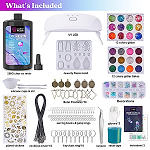 LET'S RESIN UV Resin Kit with Light,153Pcs Resin Jewelry Making Kit with 250g Crystal Clear Low Odor UV Resin, UV Lamp, Resin Accessories, Epoxy Resin Starter Kit for Keychain, Jewelry, Home Decor