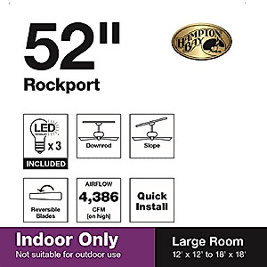 Hampton Bay 51751 Rockport 52" Indoor Oil Rubbed Bronze Ceiling Fan W/Light Kit