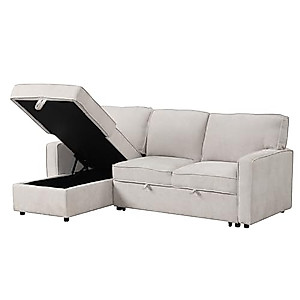 Eafurn 3 Seater Sectional Sofa with Chaise Lounge and Storage,L Shaped Convertible Couch Pull Out Bed,Comfy Velvet Upholstery Corner Sofa & Couches Button Tufted Living Room Furniture Sets