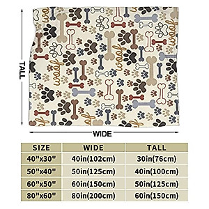 tiehrpr Dog Paw Print Bones Blanket Flannel Fleece Throw Blanket Gifts for Bed Couch Sofa Chair 50"X40"
