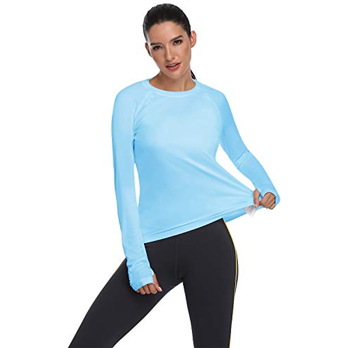 HISKYWIN Women's UPF 50+ Sun Protection Long Sleeve Shirts Outdoor Hiking Fishing Tops HF103- Blue-M