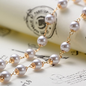 LOYATA Gold Bracelet 14K Gold Plated Dainty Pearl Chain Handmade Simple Jewelry Gift for Women