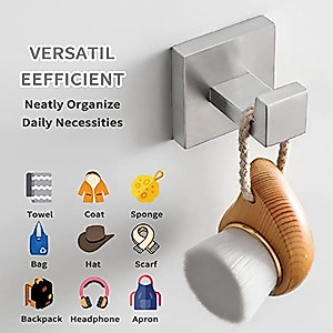 Angle Simple Bathroom Towel Hook 2 PCS, SUS304 Stainless Steel Bath Towel Holder, Square Robe Hook for Wall, Brushed Nickel