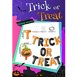 TRICK OR TREAT Black Orange Letter Balloon Banner 16 Inches Halloween Foil Balloon Party Decoration Spooky Balloons 3D Halloween Aluminum Pumpkin Balloons for Horror Halloween Night Party Supplies