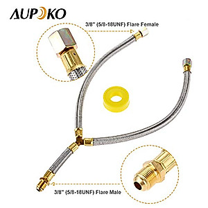 Aupoko Propane Y Splitter Connection Braided Pipe, 3/8" Flare Gas Propane Grill Y Splitter Stainless Steel Braided Hose Assembly, Length 5/16", Fits for LPG & NG Propane Fire Pit Hose & Fireplace