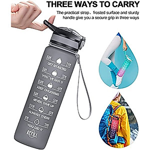 ELYPHINE 32OZ Water Bottles with Removable Straw & Time Marker, Motivational Water Bottle with BPA Free Tritan Material, Leakproof Water Jug for Fitness Sports (Forever Lost 24oz)