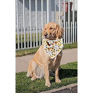 Elegant little tail Dog Bandanas - 1Pack Sunflower Print Washable Dog Scarf Female Square Dog Bib Kerchief Scarf Adjustable Pet Bandana for Medium Large Dogs