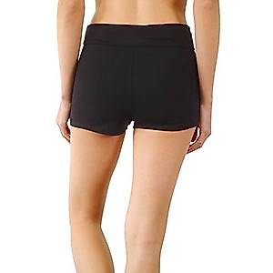 Pure Look Women’s 3-Pack Fold Over Waist Active Stretch Cotton Yoga Shorts, Medium, Black, Black, Black