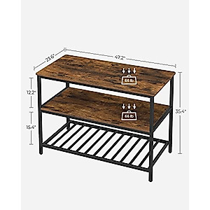 VASAGLE Kitchen Island with 3 Shelves, 47.2 Inches Kitchen Shelf with Large Worktop, Stable Steel Structure, Industrial, Easy to Assemble, Rustic Brown and Black UKKI01BX