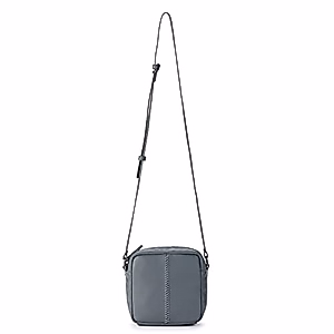 The Sak Maisie Square Crossbody in Leather, Adjustable Strap, Dusty Blue