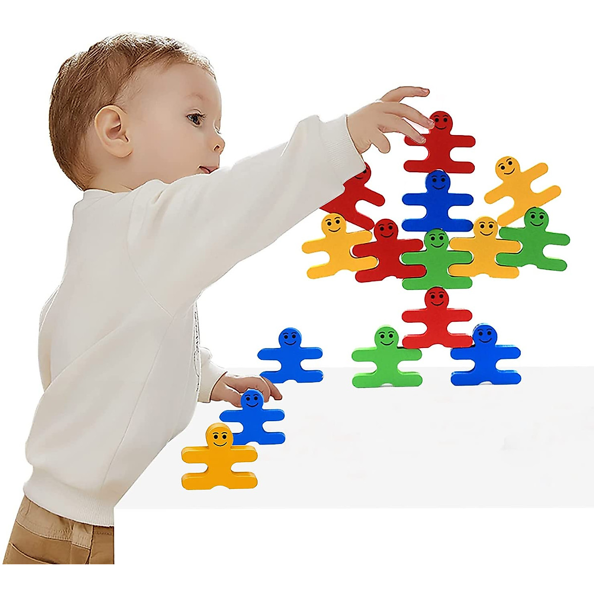 umbresen Wood Balance Building Blocks Stacking Games Toys for Kids Children Toddlers Preschool Boys and Girls Learning Educational Fine Motor Skill Toy 3D Wooden Assembled 4 Color,16 Pieces