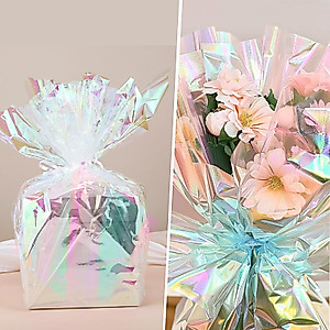 82 Ft X 17 In Cellophane Wrap for Gift Baskets Iridescent Cellophane Wrap Roll Gift Basket Wrapping Plastic for Treats Birthday Christmas Gifts DIY Crafts