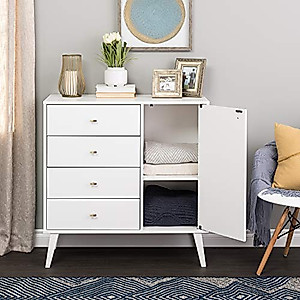 Prepac Milo Mid-Century Modern 4-drawer Chest with Door - White