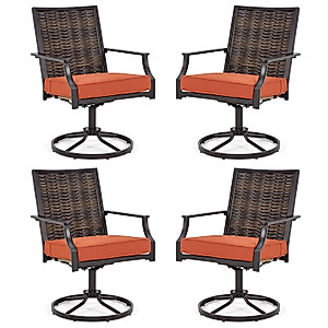 EROMMY Patio Swivel Chairs Set of 4, Heavy Duty Outdoor Swivel Chairs with Removable Cushions, Patio Rattan Wicker Decoration Chairs for Garden Lawn & Porch, Backyard, Balcony, Orange Red
