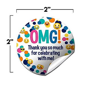 Emoji Birthday Party Sticker Labels, 40 2" Party Circle Stickers by AmandaCreation, Great for Party Favors, Envelope Seals & Goodie Bags