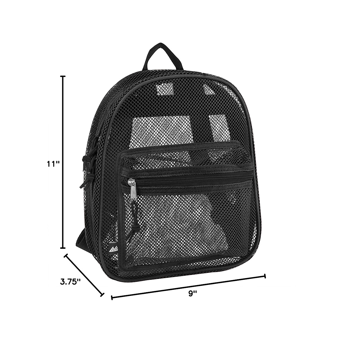 Mini Mesh Backpack for Women, Girls, Kids for School, Beach Toys, Pool, and Swimming Gear; Mini Transparent Backpacks with Padded Straps (Black)