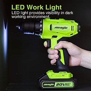 Meagle Cordless Drill, 20V Power Drill set with Battery & charger, 2 Variable Speed Electric Power Drill 18+1 Torque Setting, 3/8” Chuck with Drill Bits& Tool Bag