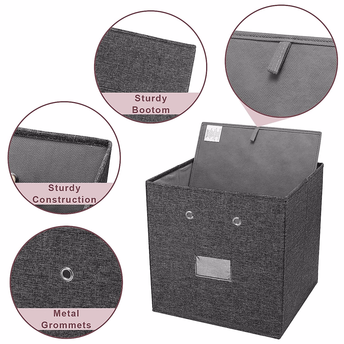SYYOFUE Fabric Cube Storage Bins Dark-Grey Storage Boxes Set 13x13x13 inch Baskets with Handle for home&office organization