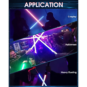 ANASABER Dueling Light Saber, Motion Control Lightsabers for Adults,Smooth Swing Light Saber with 10 Sound Fonts,RGB 12 Colors Changeable, Metal Hilt for Halloween Cosplay Party, Black,S9