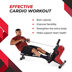 Stamina X Magnetic Rower 1102 - Rower Machine with Smart Workout App - Rowing Machine with Magnetic Resistance for Home Gym Fitness - Up to 250 lbs Weight Capacity - Black/Red