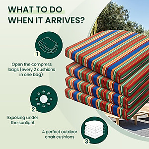 HARBOREST Outdoor Chair Cushions Set of 4 - Round Corner Water Resistant Outdoor Cushions for Patio Furniture - Patio Furniture Cushions with Ties, 17"x16"x2", Rainbow Stripes