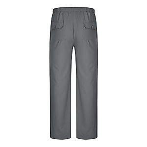 GiliGiliso Mens Fashion Solid Casual Elastic Waistband Pocket Cotton Linen Panel Trousers Pants Men's Big & Tall T-Shirts Dark Gray, M