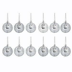 12 Pack Mirror Disco Ball Ornaments, 2.36 inch Small Silver Disco Balls for 70s Disco Party Decoration, Club Home Wedding Decoration, Christmas Tree Ornaments