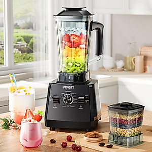 Professional Blender,Smoothies Blenders, PRASKY Max.2400Watts/1000Watts Blender and Grinder Combo 25000RPM Powerful Kitchen Blender 68oz BPA Free 2 Containers Countertop Blenders Ice Crushing, Juice