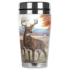 Mugzie White Tail Deer Travel Mug with Insulated Wetsuit Cover, 16 oz, Black