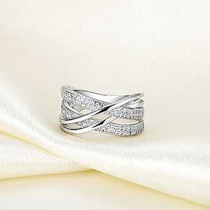 YL Twisted Knot Rings 925 Sterling Silver Criss Knot Ring 18k White Gold Plated Cubic Zirconia Infinity Statement Rings for Women-size8