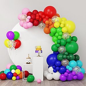 RUBFAC 138pcs Balloons Assorted Colors Different Sizes, Rainbow Balloon Arch Kit 18 12 10 5 Inch for Colorful Party Balloons Birthday Party Baby Shower Decoration