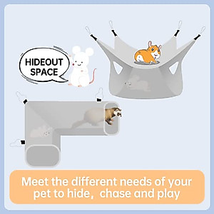 LEFTSTARER Guinea Pig Rat Corner Tunnel & Tubes Ferret Bunkbed Hammock, Guinea Pig Hideout for Hedgehog Piggy Hamster Hide, Small Animal Pet Toys and Cage Accessories (1.Corner Tunnel&Hammock)