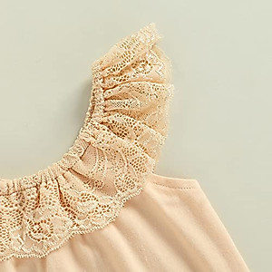 DNOMAID YZARC Western Baby Girl Clothes Infant Rib Lace Sleeveless Romper Cow Bell Bottom Pants with Headband 3Pcs Outfit Set (Apricot Floral Print, 6-12 Months)