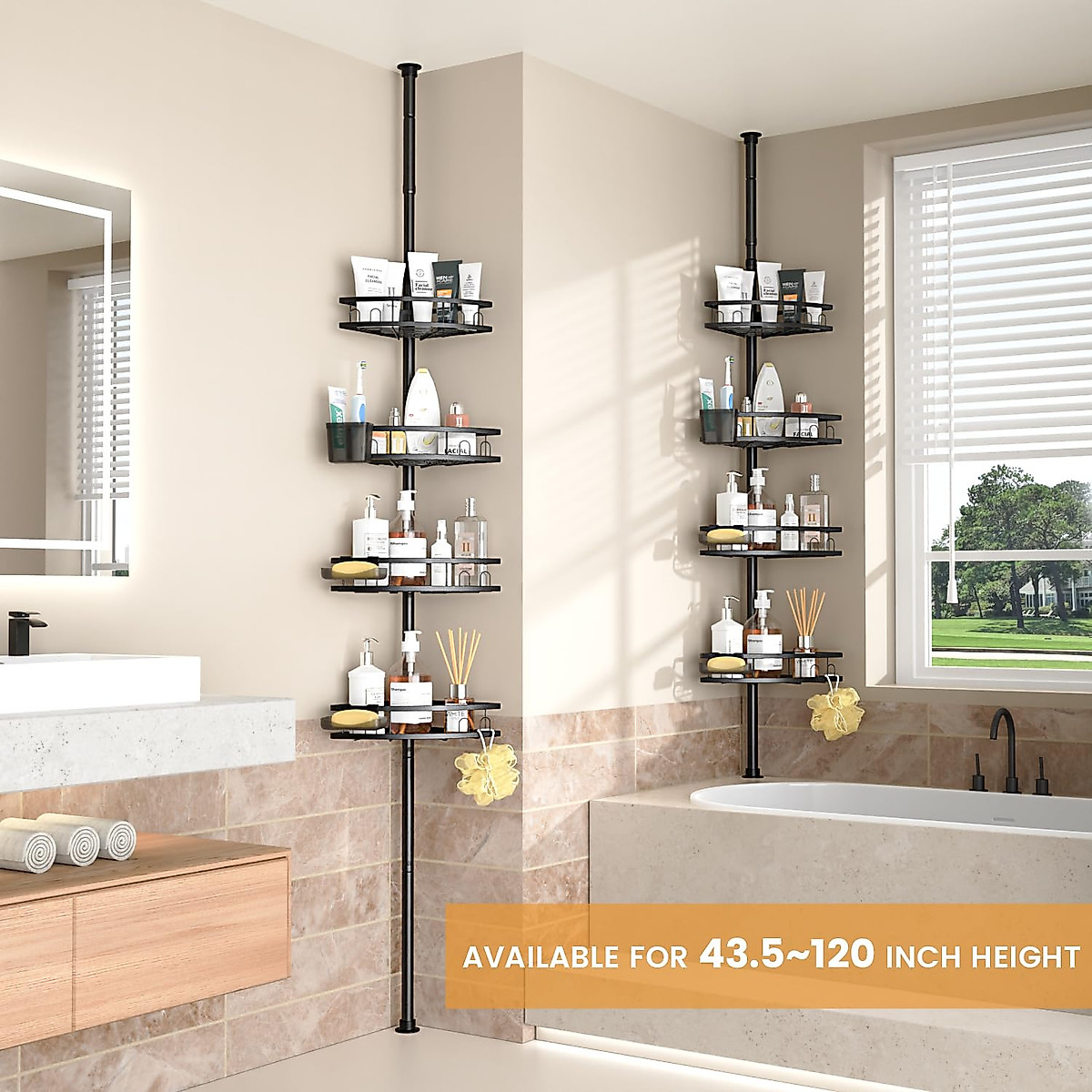 Foukus Shower Caddy, 2 Pack Bathroom Shower Organizer, Adhesive Shower Shelves with hooks and Hanging Cups, No Drilling Rustproof Stainless Steel Bathroom Caddy for Shower Storage