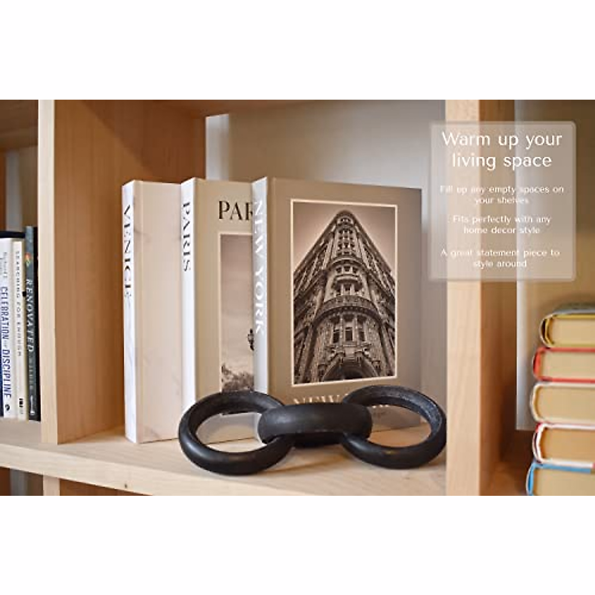 Dual Display Large Premium Decorative Books with Blank Pages, Removable Dust Covers, Wooden Bead Garland and Twine - Set of 3 (Grey) - Neutral and Modern Decorative Book Stack for Home Decor - Fashion Designer Display Books, Faux Books - for Decoration, B