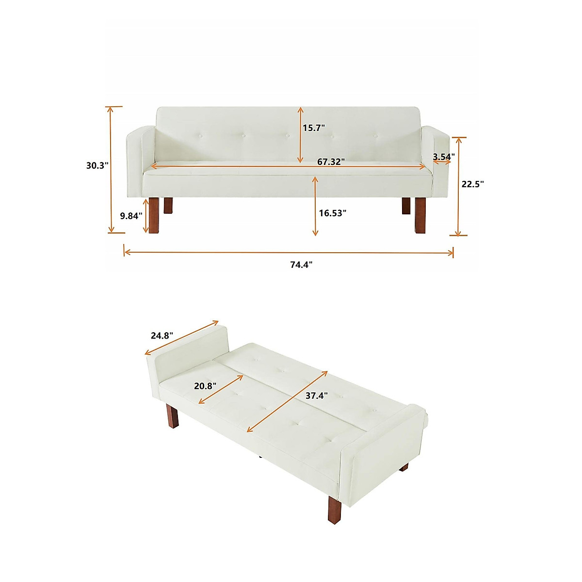 IULULU Futon Sofa Bed Convertible Couch with 2 Bolster Pillows and Solid Wood Legs, Loveseat with Adjustble Backrest for Studio, Apartment, Office, Living Room, Grey