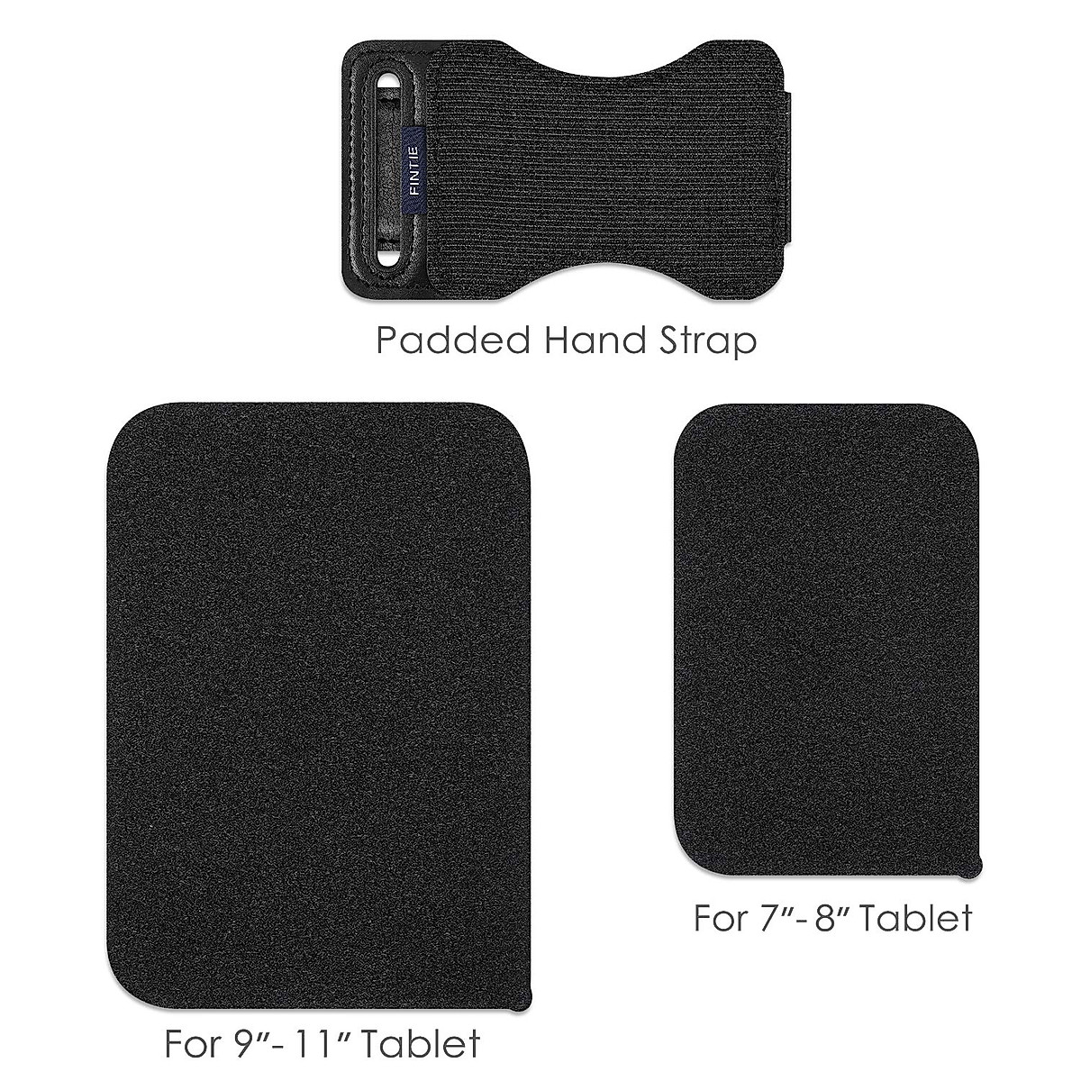 FINTIE Universal Tablet Hand Strap Holder - [Dual Stand Supports] Detachable Padded Hook & Loop Fastening Handle Grip with Adhesive Patch for iPad/Galaxy Tab and All 7-11" Tablets, Black