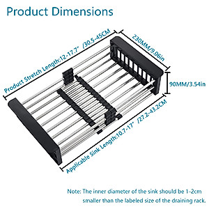 GICASA Adjustable Stainless Steel Drainer Basket Drain Tray for Dish Vegetable Fruit, On Counter Dish Rack or in Sink Over Sink Kitchen Basket Dish Drying Rack