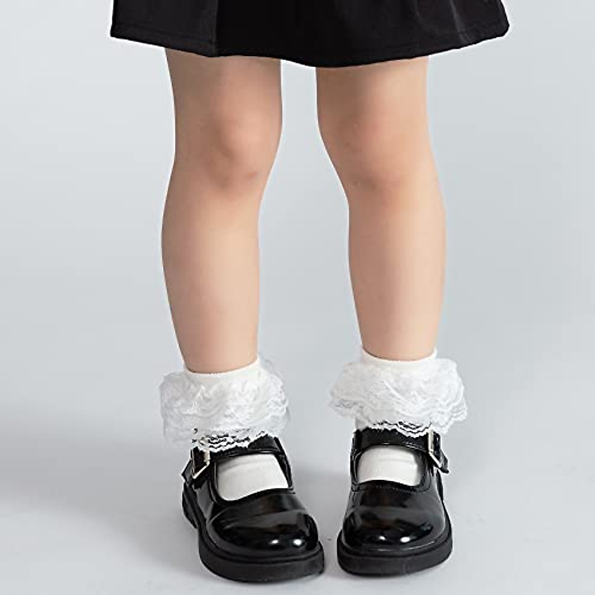 Mini angel Baby Girl Socks 5 Pairs Toddler Triple Ruffle Lace Socks Dress Frilly Ankle Socks (Triple Lace,3-5 Years)