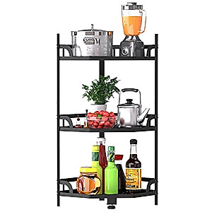 WTZ Corner Shlef, 3-Tier Corner Shelf, Metal Frame Multipurpose Storage Cabinet Organizer Rack Stand, Standing Shelving Unit, Plant Stand for Living Room/Bedroom/Kitchen/Bathroom/Entryway, Black